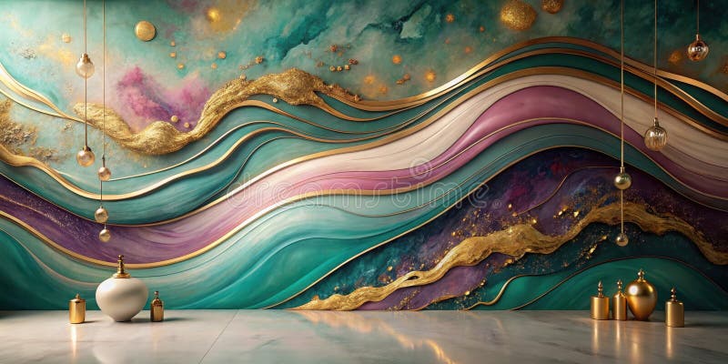 Serene Interior Design Featuring Abstract Wave Wall Art with Gold ...