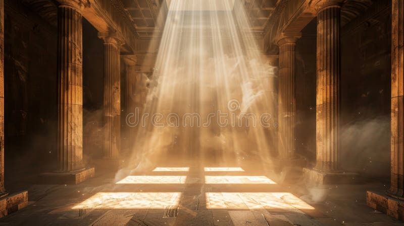 Serene Interior of a Wisdom Temple Bathed in Dramatic Light and ...
