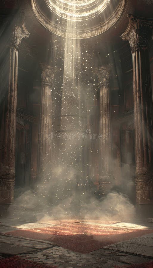 Serene Interior of a Wisdom Temple with Central Light Shaft ...