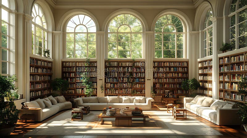 A Serene and Inviting Library Space Featuring Expansive Windows and ...