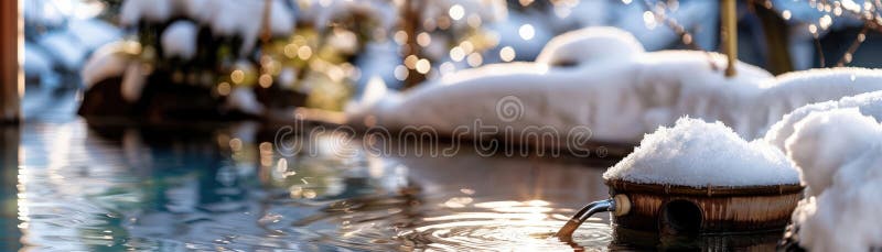 Serene Japanese Onsen Hot Spring in Snow Stock Illustration ...