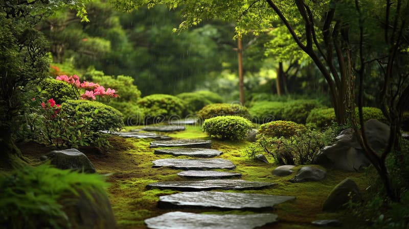 Serene Japanese tea garden stock photo. Image of drink - 332102300