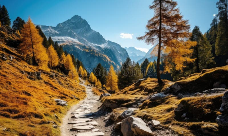 A Serene Journey through Majestic Mountain Trails Stock Illustration ...