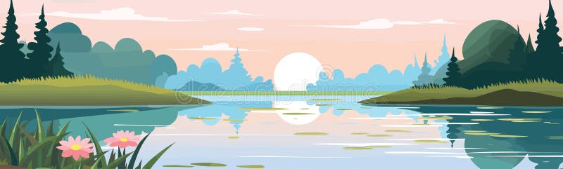 A Serene Lake with Lily Pads Vector Simple 3d Isolated Illustration ...