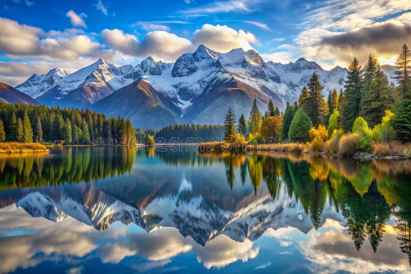 Serene Lake Blue Sky Mountains Green Trees Reflection Boat Landscape ...
