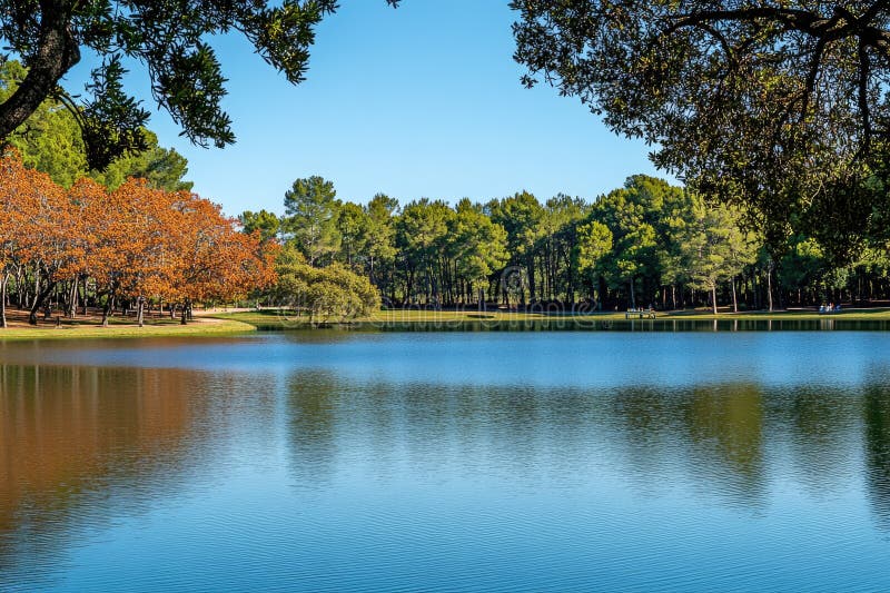 A Serene Lake Scene with Trees Surrounding the Water& X27;s Edge Stock ...