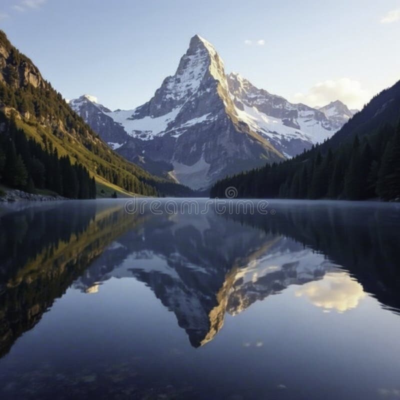 Serene Lake Surface Reflects Majestic Mountain Peak, Mountain Reflection, Serene Stock ...