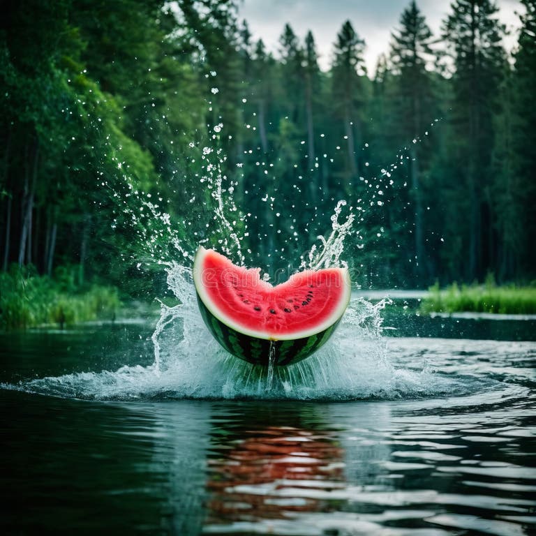 Splash Water Watermelon with Water Exploding Forth Placed Against the ...