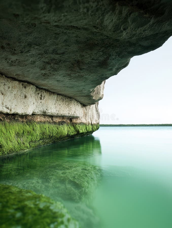 Serene Lakeside Cliff Landscape Stock Illustration - Illustration of ...