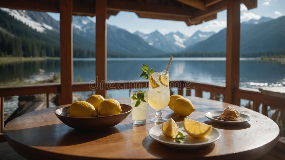 Refreshing Lemonade by Mountain Lake Stock Illustration - Illustration of serenity, leisure ...