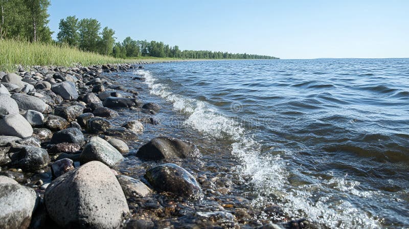 Lakeside with Rocks and Trees Editorial Stock Photo - Image of natural ...