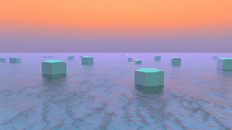 Serene Hexagonal Structures Floating on Calm Ocean Waters at Sunset ...
