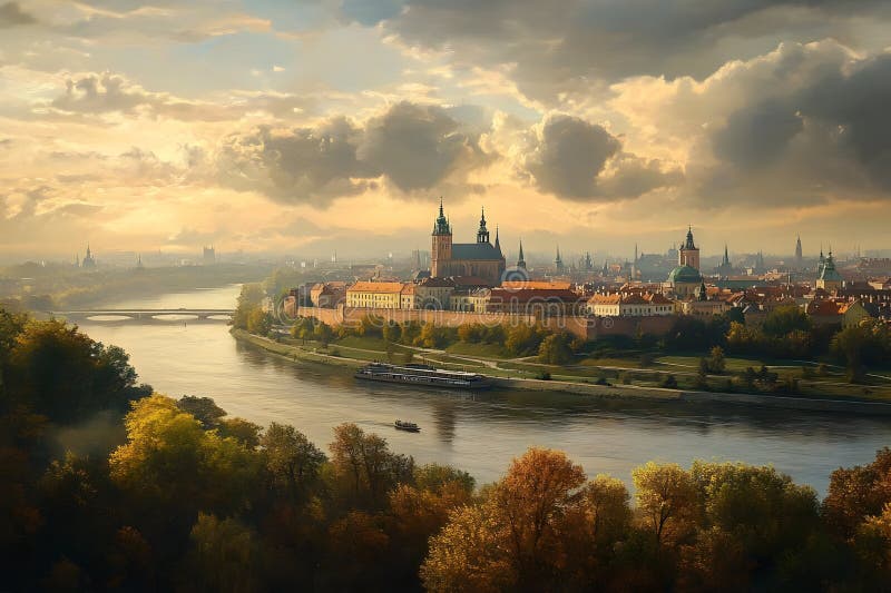 Serene Landscape Featuring a Historic Castle by a River Under a ...