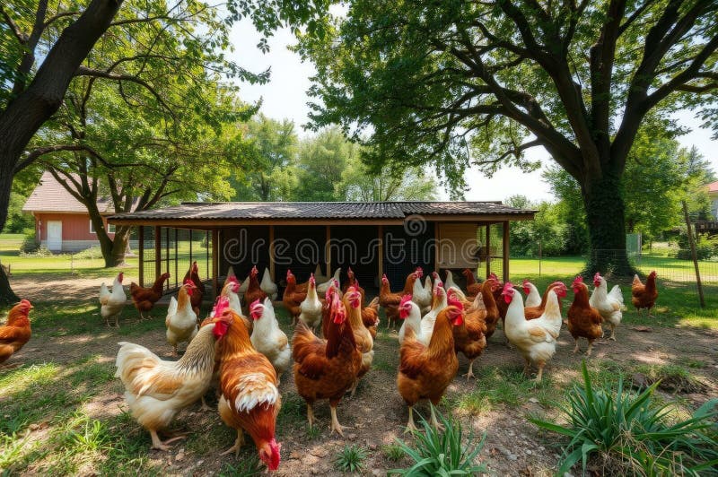 Village Chicken Coop Landscape Stock Illustration - Illustration of ...