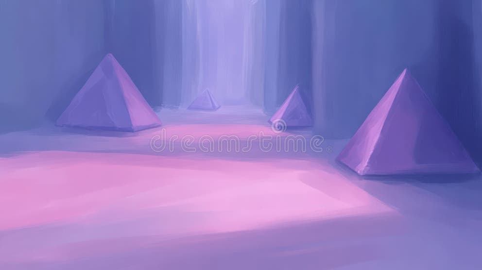 A Serene Landscape Featuring Purple Pyramids in a Soft, Dreamy ...