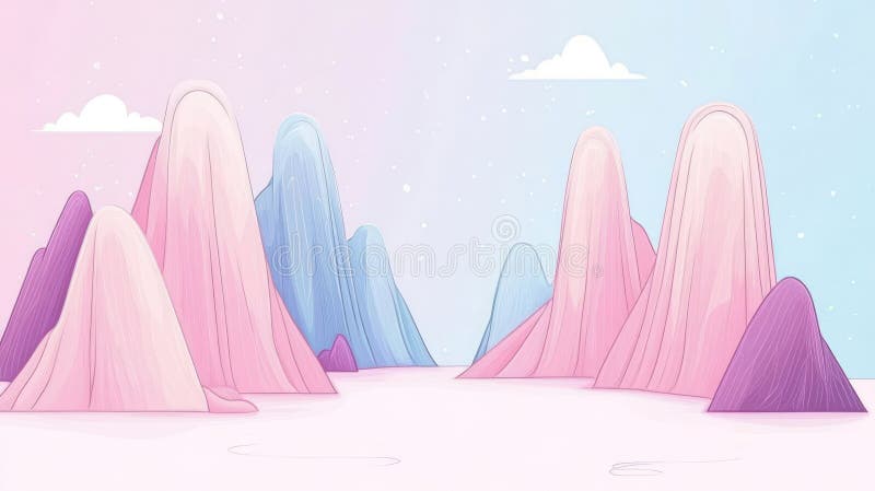 A Serene Landscape Featuring Stylized Mountains in Pastel Colors Stock ...