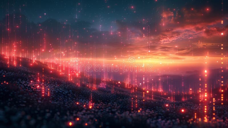 A Serene Landscape Filled with Softly Glowing Strings Creating an ...
