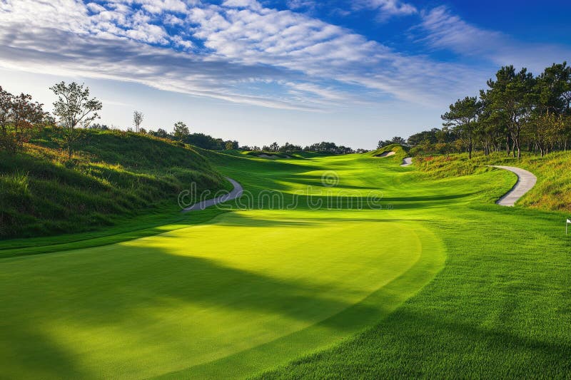 A Serene Landscape of a Golf Course with Lush Green Grass and ...