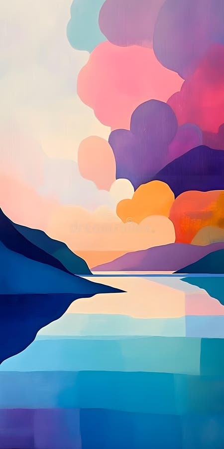 Serene Landscape with Gradient Water and Sunset Sky Stock Illustration ...