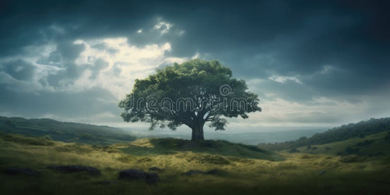 Serene Landscape with Lone Tree. Perfect for Wallpapers and Posters ...