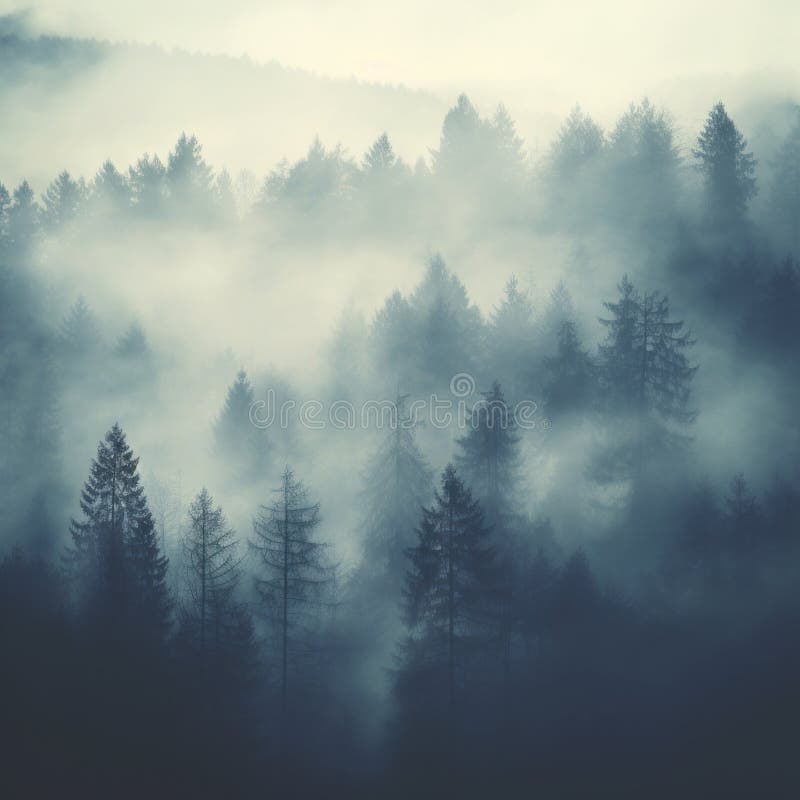 Mist Covers the Forest Under a Cool Atmosphere Stock Illustration ...