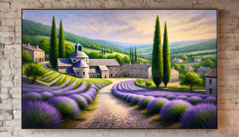 Cobblestone Path Winding through Lavender Field in French Countryside ...