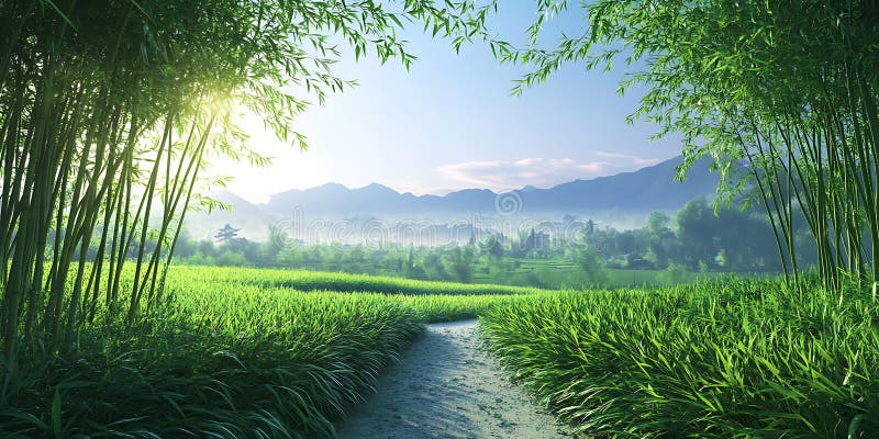 Serene Landscape Picturesque Path through Lush Green Fields Stock ...