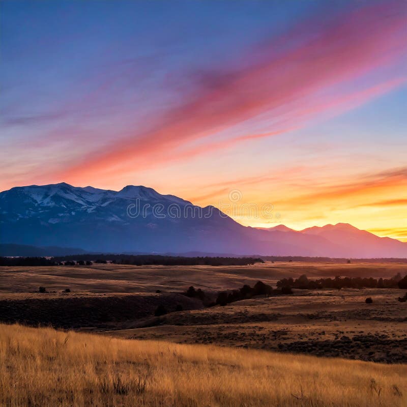 Serene Landscape Scenery with Fields and Soft Sunset Stock Photo ...