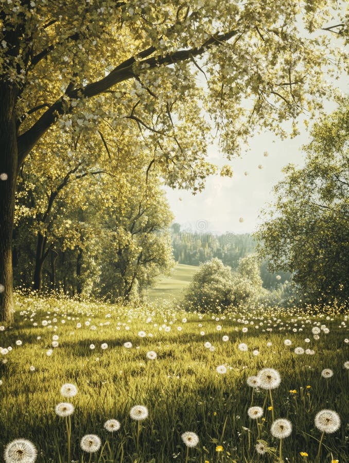 Serene Landscape in Springtime Stock Photo - Image of lush, grass ...