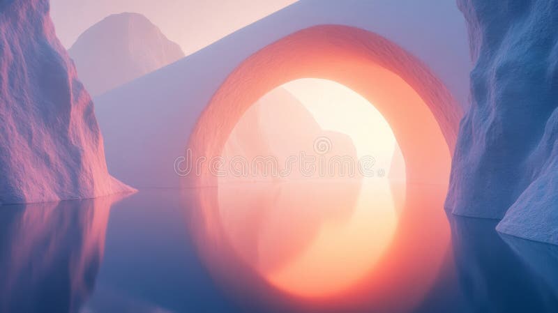 Serene Landscape with Stone Arch Bridge at Sunset Stock Illustration ...