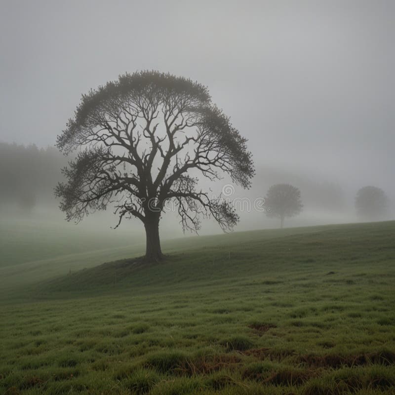 Serene Landscape Unfolds Majestic Tree Rolling Hills Stock Photos ...