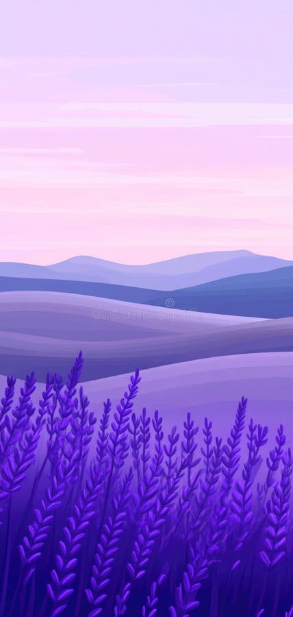 Serene Lavender Fields Stretch Across Smooth Hills Under a Soft Pastel ...