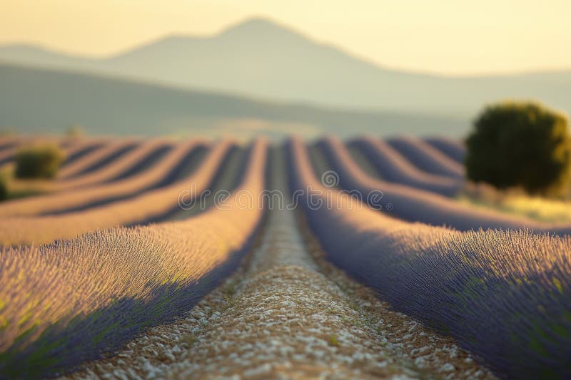 Serene Lavender Fields Stretch Out with a Solitary Tree Standing in the ...