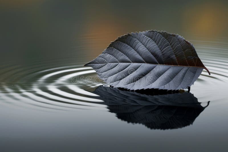 Serene Leaf Reflection in Still Water Stock Illustration - Illustration ...