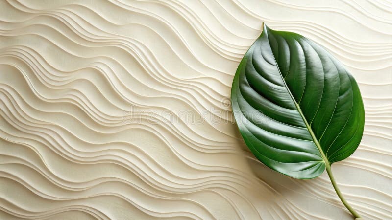 Serene Leaf on Undulating Cream Surface, a Visual Representation of ...