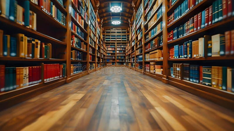 Serene Library Corridor with Endless Knowledge. Concept Library Design ...