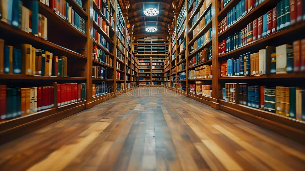 Serene Library Corridor with Endless Knowledge. Concept Library Design ...