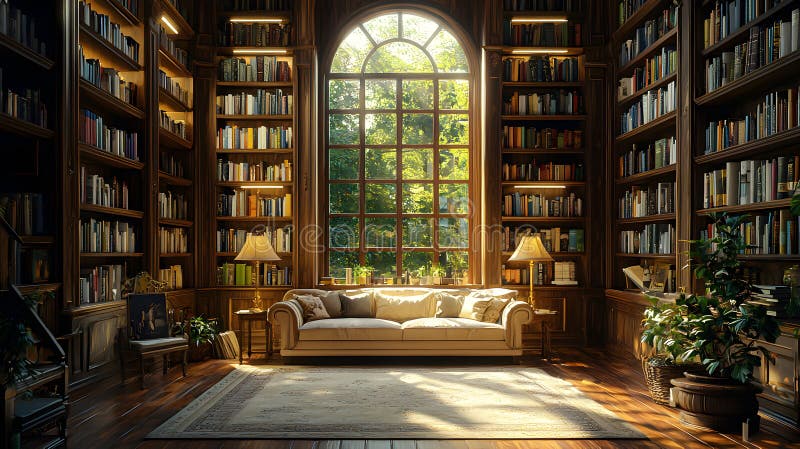 Sunlit Library Study stock photo. Image of house, classic - 372832912