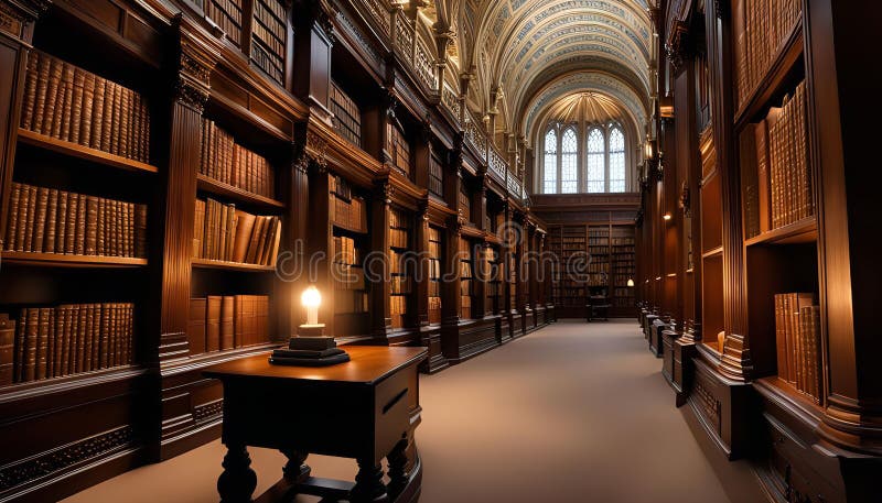 A Serene Library Hallway stock illustration. Illustration of knowledge ...