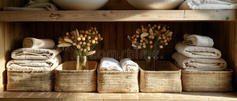 Concept Linen Storage, Woven Serene Linen Storage with Woven Baskets ...