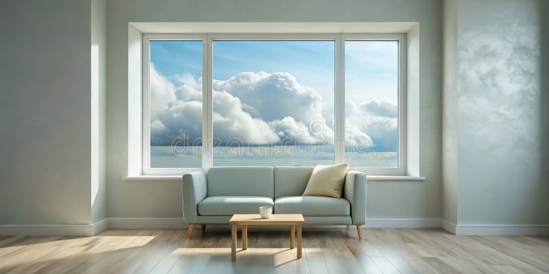Serene Living Room with Expansive Window View of a Dramatic Cloudy Sky ...