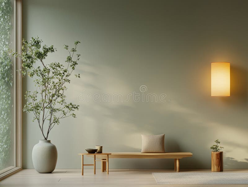 Calm Interior Design Scene Minimalist Living Room Modern Decor Nature ...