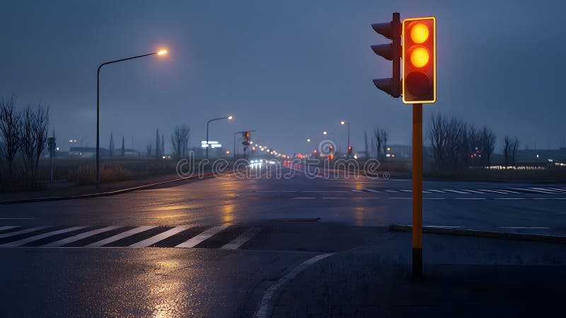 Long Exposure Shot of a Traffic Light at Night Overlooking an Empty ...