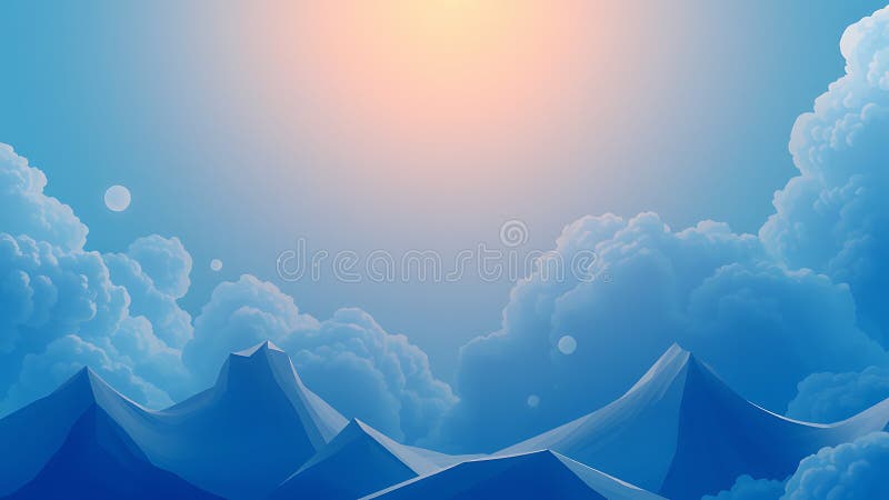 Serene Low-poly Mountainscape: a Dreamlike Sunset with Fluffy Clouds ...