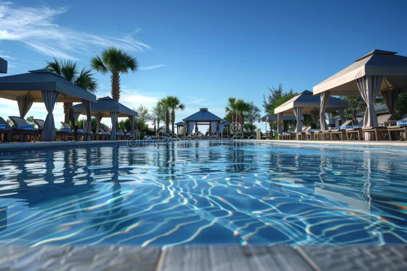 Serene Luxury Resort Pool Scene Stock Illustration - Illustration of ...