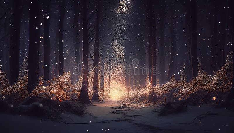 A Glittery Forest, with Trees Covered in Sparkling Snow and Glitter ...