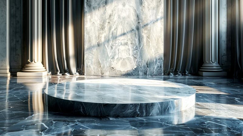 A Serene Marble Stage in an Elegantly Designed Room with Tall Columns ...