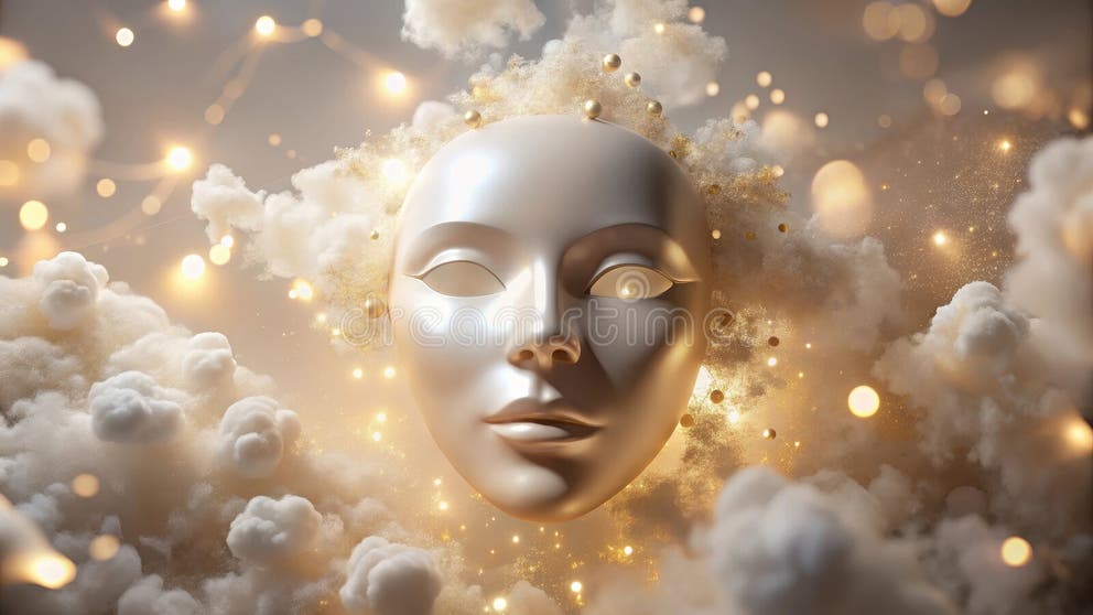 Serene Mask in a Golden Cloud of Enchantment. Generative AI Stock ...