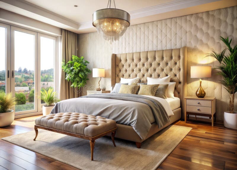 A Serene Master Bedroom Oasis Luxurious Tufted Headboard Natural Light ...