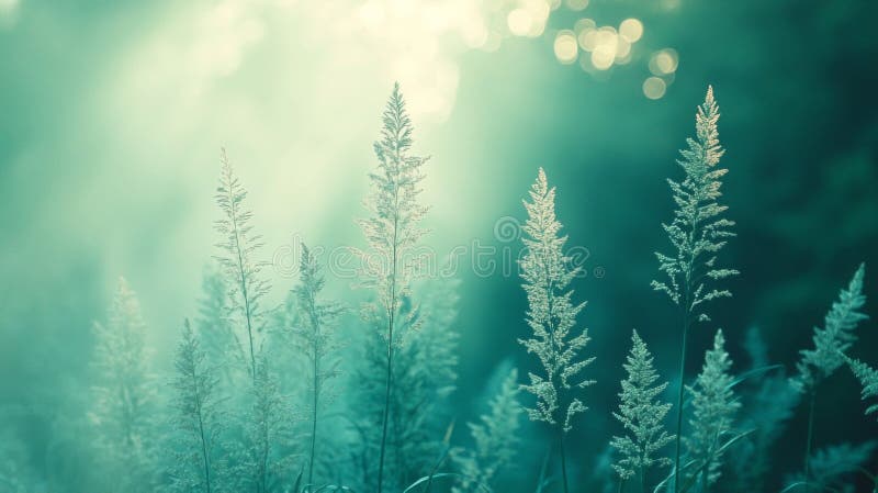 Serene Meadow Grasses Bathed in Soft Morning Light Stock Illustration ...